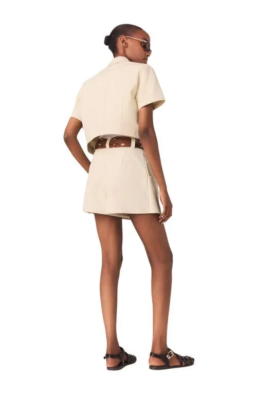 Maje Cropped Textured Cotton Jacket With Gold-tone Buttons