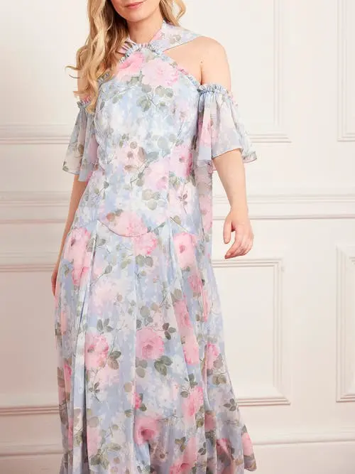 NEEDLE & THREAD Camille's Garden Halter Neck Ankle Gown