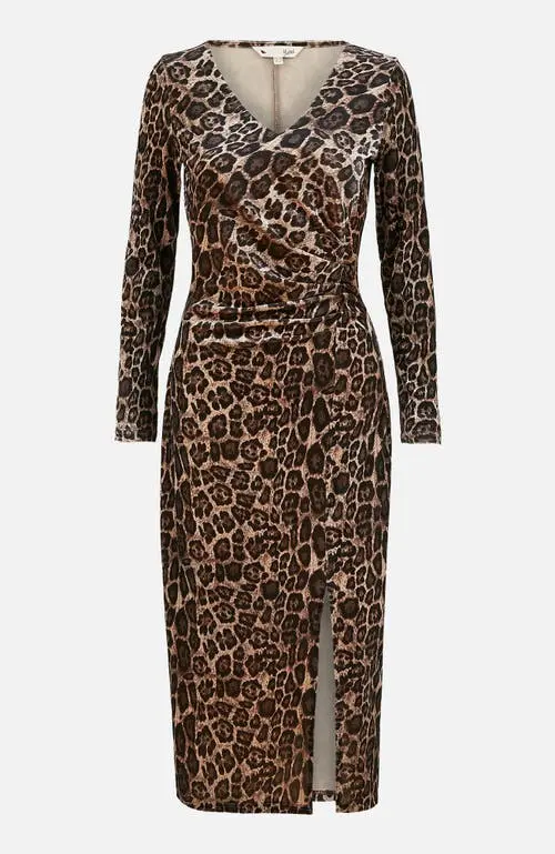 YUMI Velvet Long Sleeve Fitted Midi Dress
