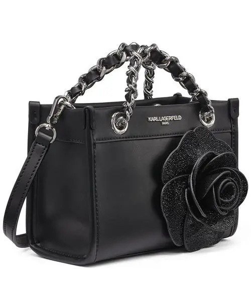 Karl Lagerfeld Paris Savoie Crossbody Bag With Embellished Flower - Black/silver