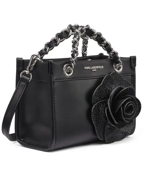 Karl Lagerfeld Paris Savoie Crossbody Bag With Embellished Flower - Black/silver