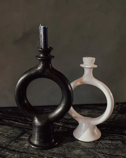 UNE VIE NOMADE Moroccan Glazed Terracotta Candle Holder - Black