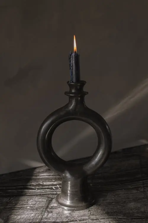 UNE VIE NOMADE Moroccan Glazed Terracotta Candle Holder - Black