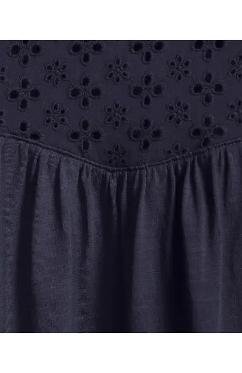 LANDS' END 3/4 Sleeve Eyelet Yoke Top - Faded Navy