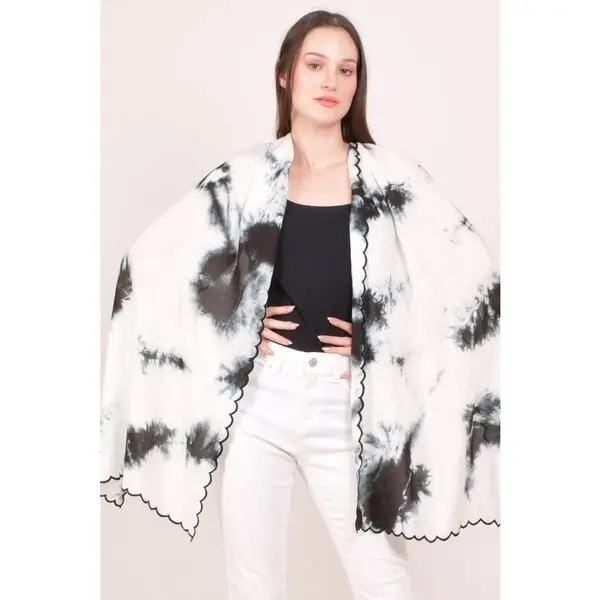 RAAS Tie-dye Cutwork Border Stole Scarf - Monochrome
