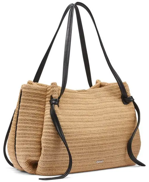 Dkny Crochet Raffia Small Tote Bag - Natural/black
