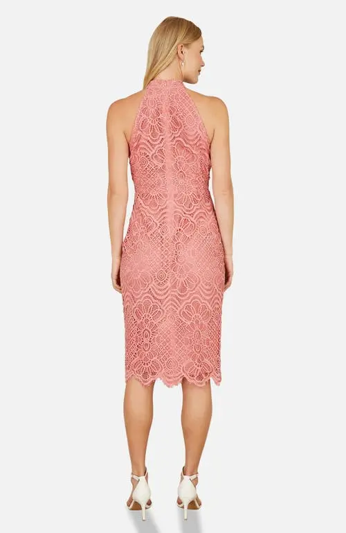 YUMI Lace Halterneck Dress - Pink