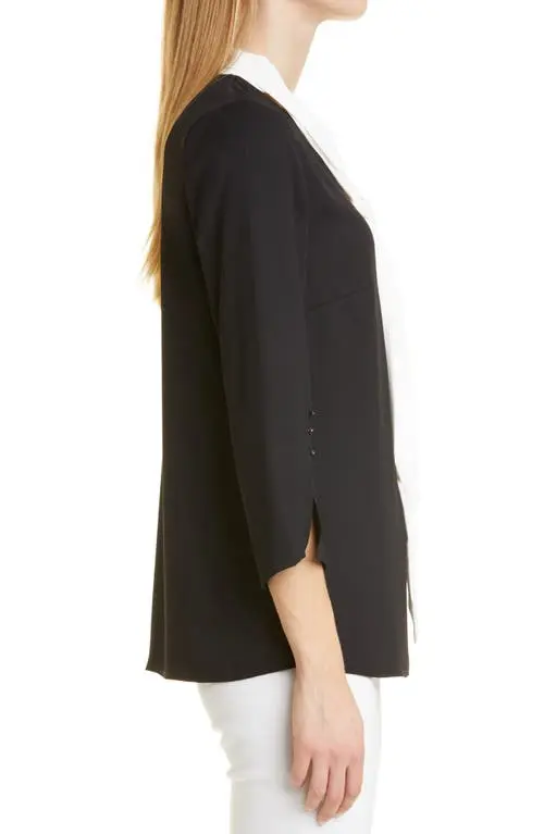 Misook Contrast Tie V-neck Crepe De Chine Blouse