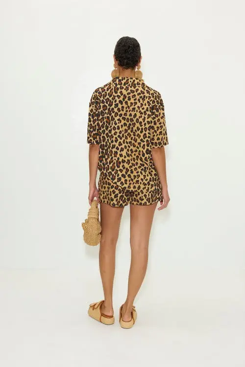 SIMONMILLER Bia Linen Camp Shirt Leopard Print