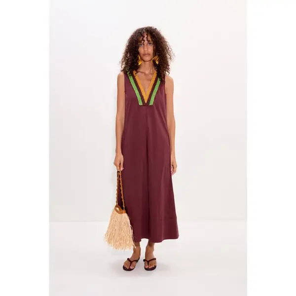 SIMONMILLER Sleeveless Midi Dress With Crochet Trim - Choco Brown