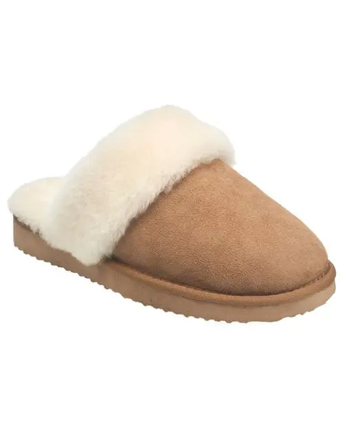 French Connection Gens Fur Band Open Slipper - Chestnut