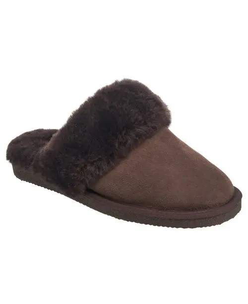 French Connection Genuine Sheepskin Fur Band Open Slipper - Chocolate