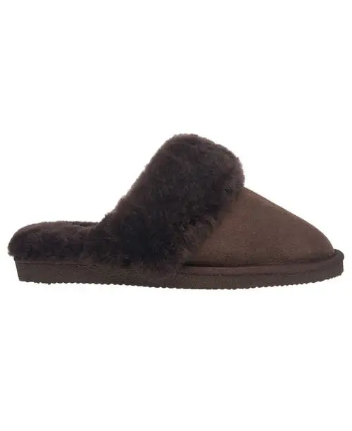 French Connection Genuine Sheepskin Fur Band Open Slipper - Chocolate