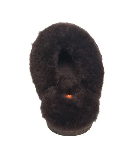 French Connection Genuine Sheepskin Fur Band Open Slipper - Chocolate