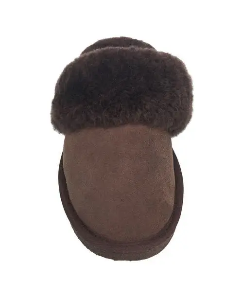 French Connection Genuine Sheepskin Fur Band Open Slipper - Chocolate