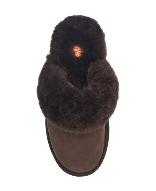 French Connection Genuine Sheepskin Fur Band Open Slipper - Chocolate