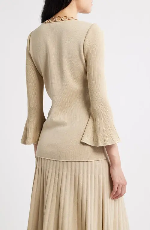 Misook Grommet Detail Metallic Knit Top With Bell Sleeves