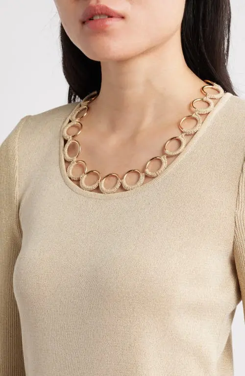 Misook Grommet Detail Metallic Knit Top With Bell Sleeves