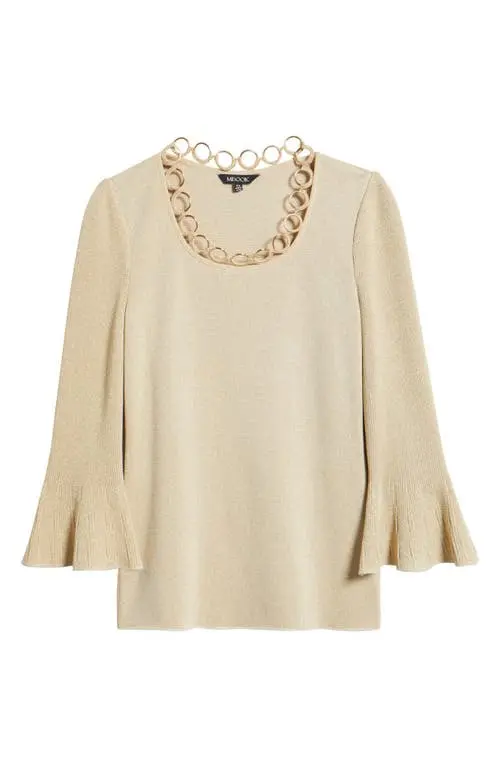 Misook Grommet Detail Metallic Knit Top With Bell Sleeves