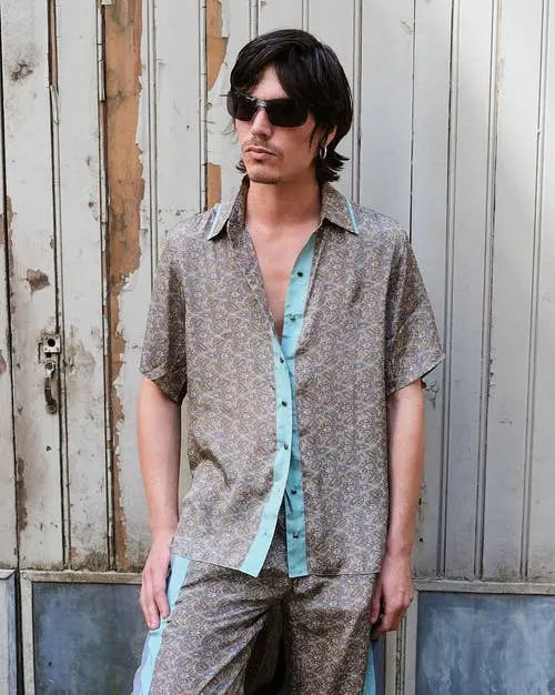 MONZLAPUR Paisley Motif Short Sleeve Shirt - Mint