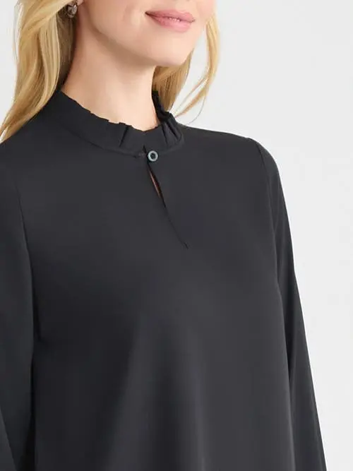 Misook Ruffle Neck Keyhole Crepe De Chine Blouse