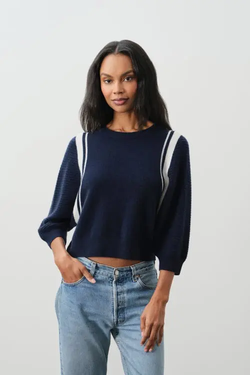 Naked Cashmere Amanda Cropped Dolman Crewneck - Club Navy/ecru
