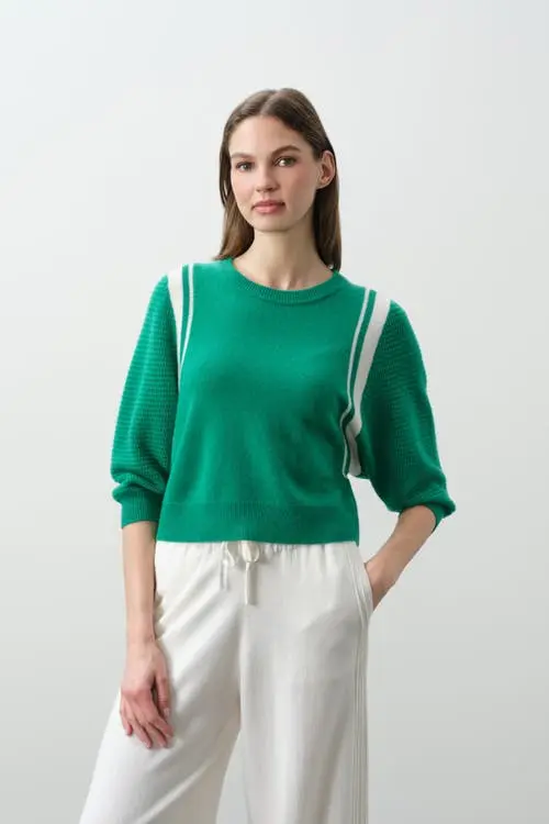Naked Cashmere Amanda Cropped Dolman Crewneck - Turf/ecru