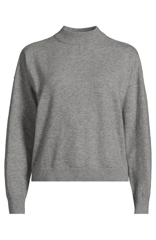 LANDS' END Cashtouch Drop Shoulder Mock Neck Sweater - Gray Heather