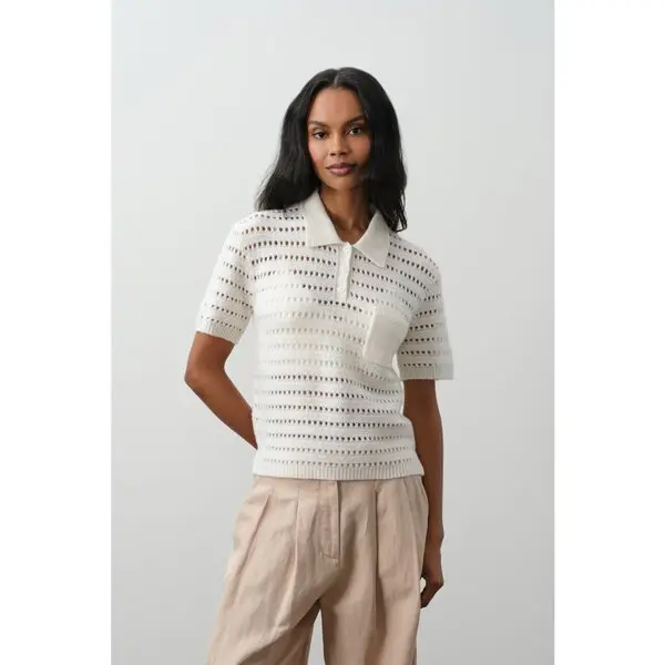 Naked Cashmere Crochet Polo Shirt With Chest Pocket - Ecru