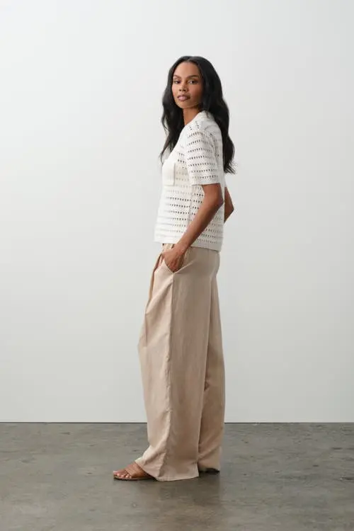 Naked Cashmere Crochet Polo Shirt With Chest Pocket - Ecru
