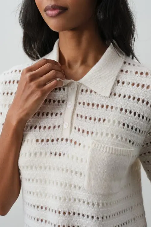 Naked Cashmere Crochet Polo Shirt With Chest Pocket - Ecru