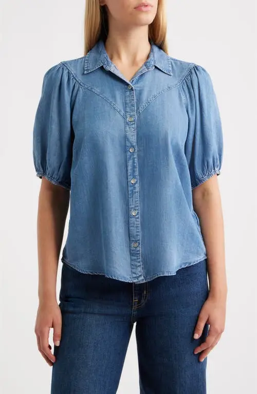 BEACHLUNCHLOUNGE Lida Short Sleeve Denim Shirt - Medium Wash
