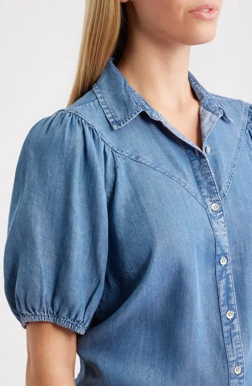 BEACHLUNCHLOUNGE Lida Short Sleeve Denim Shirt - Medium Wash