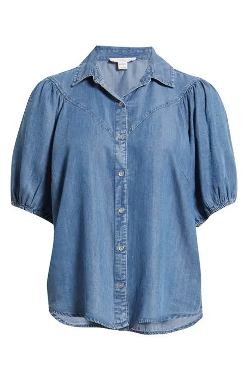 BEACHLUNCHLOUNGE Lida Short Sleeve Denim Shirt - Medium Wash
