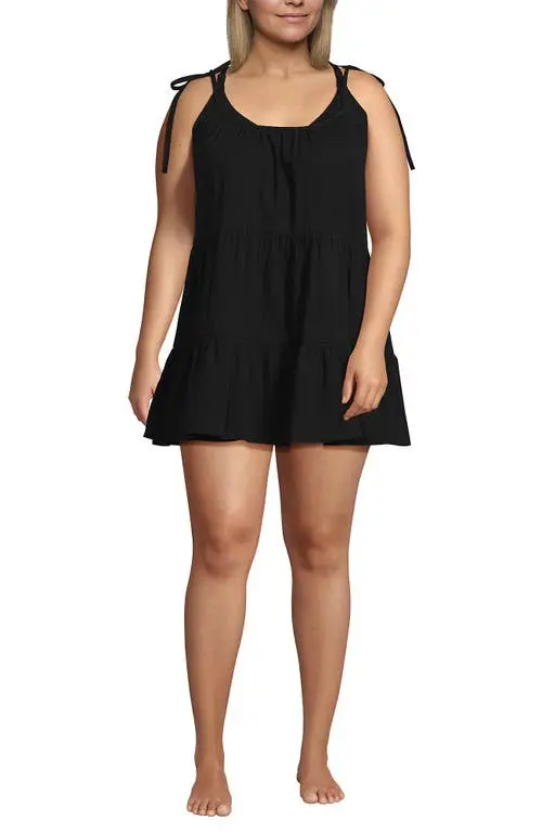 LANDS' END New Tiered Cover Up Mini Dress - Black