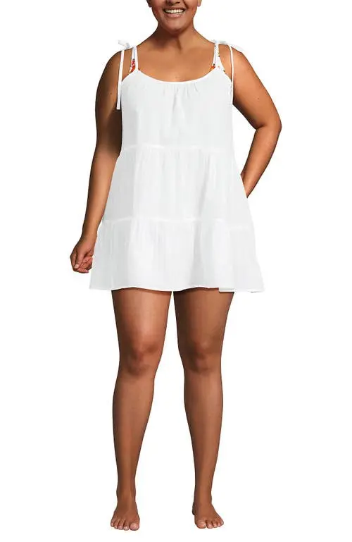LANDS' END New Tiered Cover Up Mini Dress - White