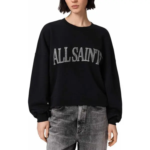 ALLSAINTS Lila Oversized Cotton Sweatshirt With Embroidered Logo - Washed Black