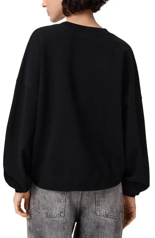 ALLSAINTS Lila Oversized Cotton Sweatshirt With Embroidered Logo - Washed Black