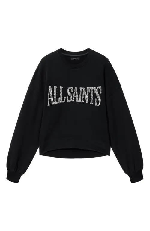 ALLSAINTS Lila Oversized Cotton Sweatshirt With Embroidered Logo - Washed Black