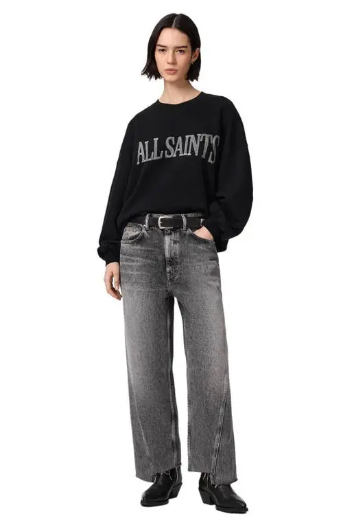 ALLSAINTS Lila Oversized Cotton Sweatshirt With Embroidered Logo - Washed Black