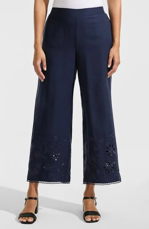 LANDS' END Linen Embroidered Cropped Wide-leg Pants