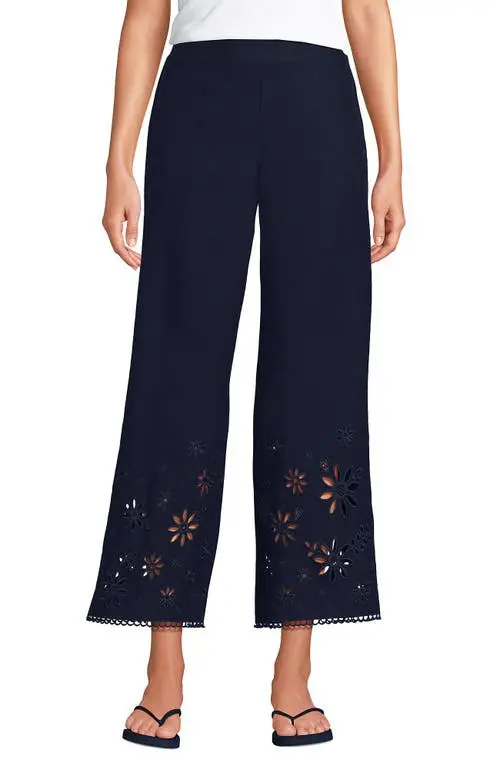 LANDS' END Linen Embroidered Cropped Wide-leg Pants