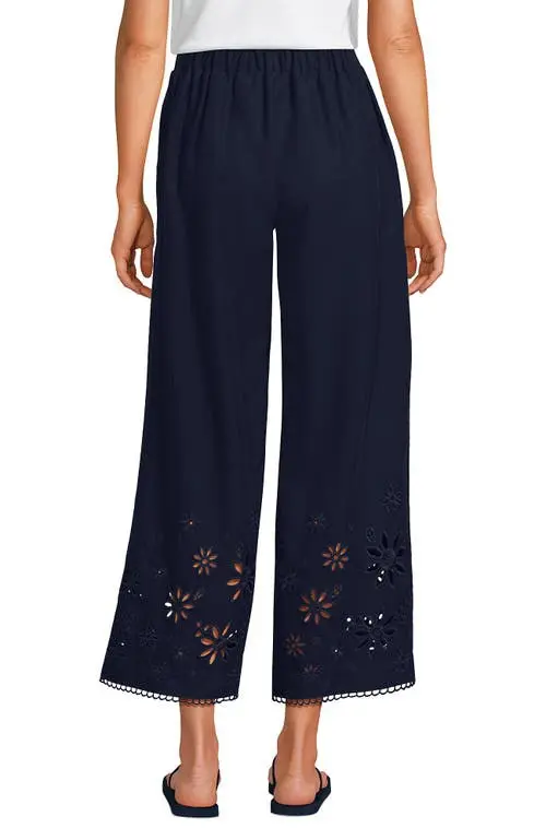 LANDS' END Linen Embroidered Cropped Wide-leg Pants