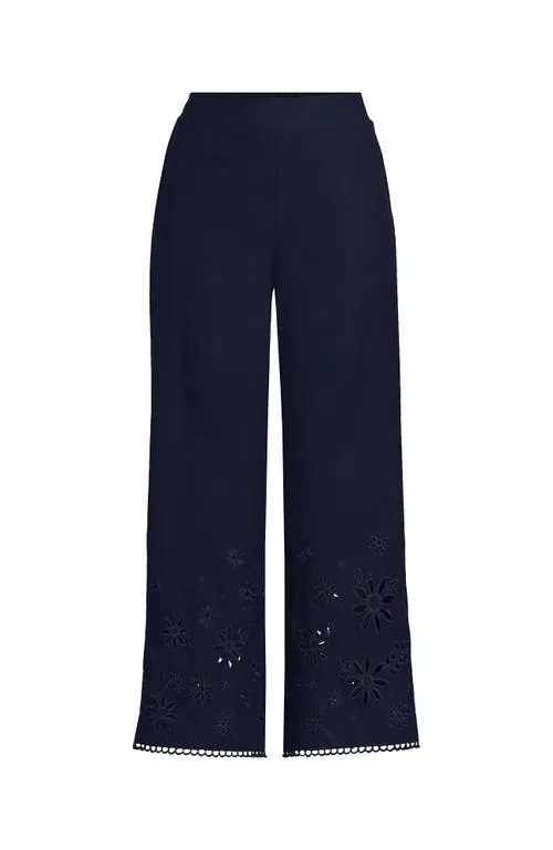 LANDS' END Linen Embroidered Cropped Wide-leg Pants