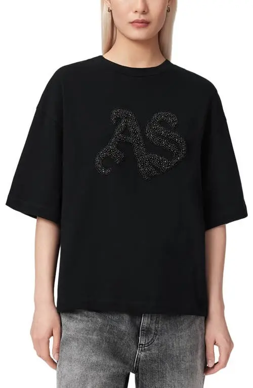 ALLSAINTS Icon Amelie Oversize Rhinestone Cotton T-shirt - Black