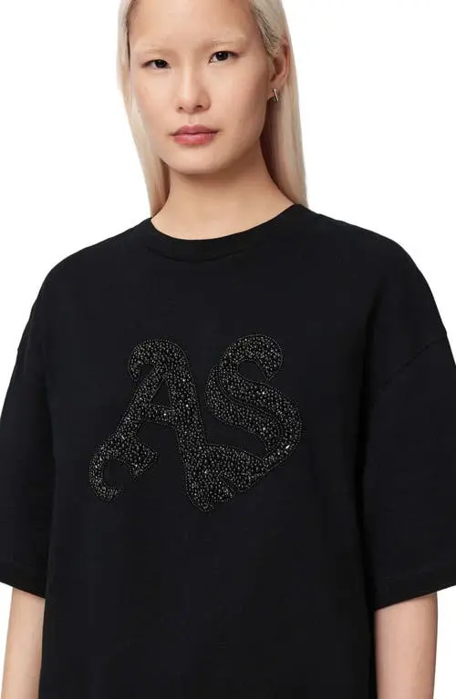 ALLSAINTS Icon Amelie Oversize Rhinestone Cotton T-shirt - Black