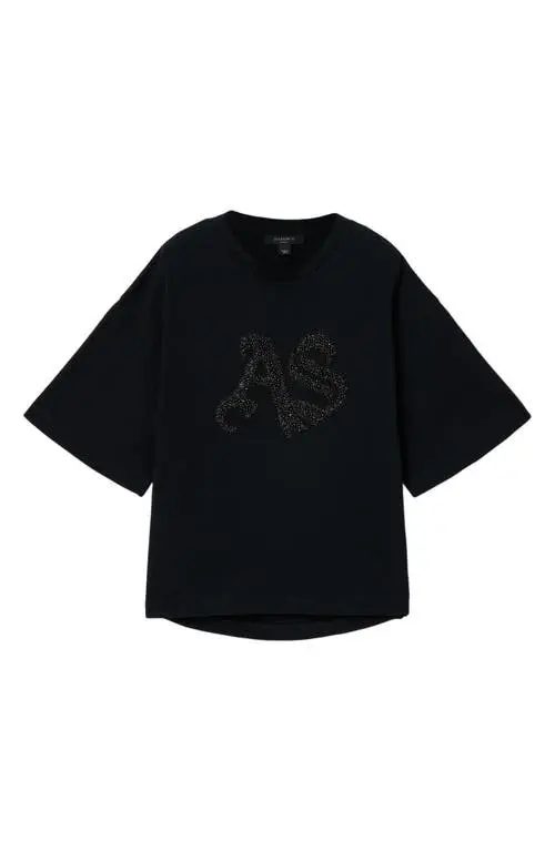 ALLSAINTS Icon Amelie Oversize Rhinestone Cotton T-shirt - Black