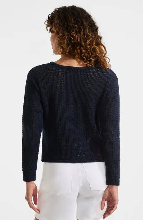 LANDS' END Cotton Viscose Mesh Jacquard Crew Neck Sweater - Radiant Navy