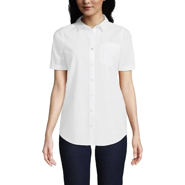LANDS' END Short Sleeve No-iron Supima Cotton Shirt - White