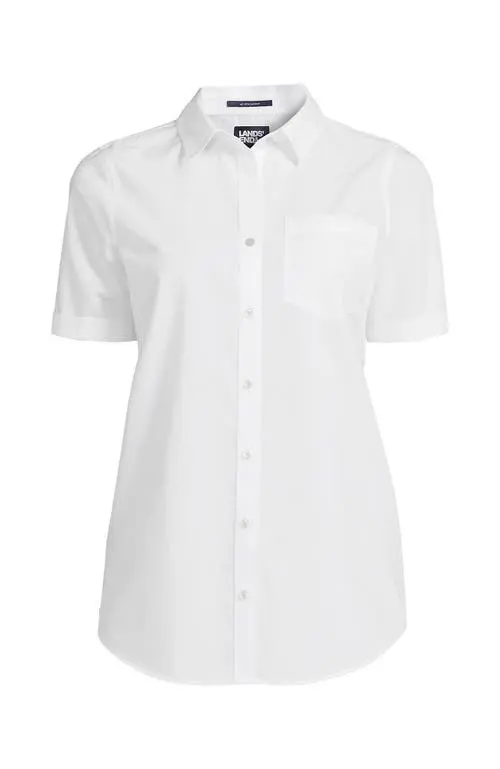 LANDS' END Short Sleeve No-iron Supima Cotton Shirt - White
